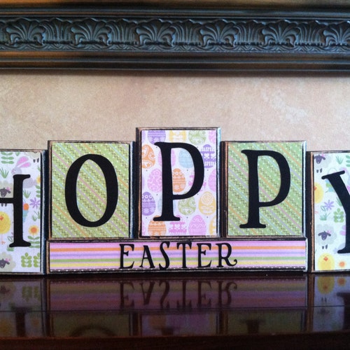 Easter Decor Wood Happy Easter Block Sign Hoppy Easter Sign - Etsy