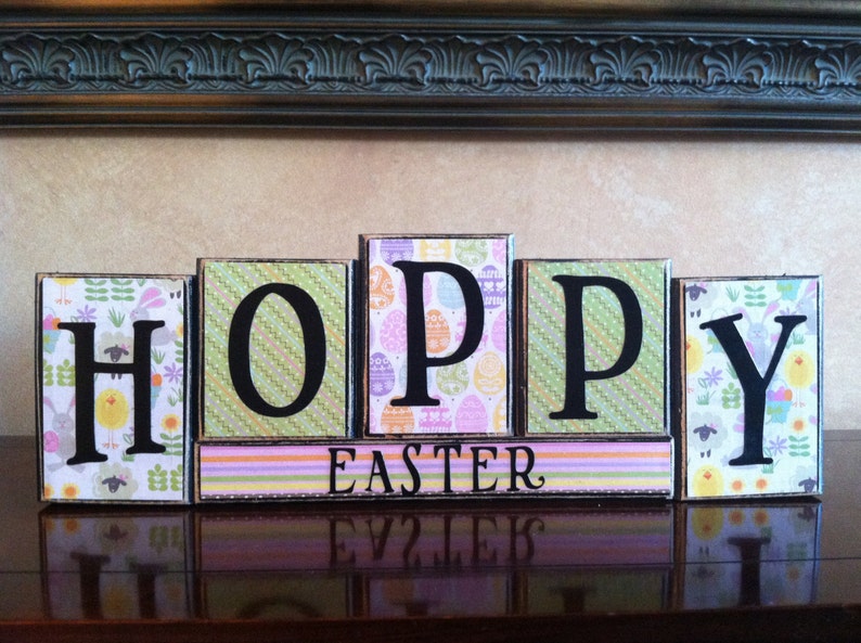 Easter Decor Wood Happy Easter Block Sign Hoppy Easter Sign - Etsy