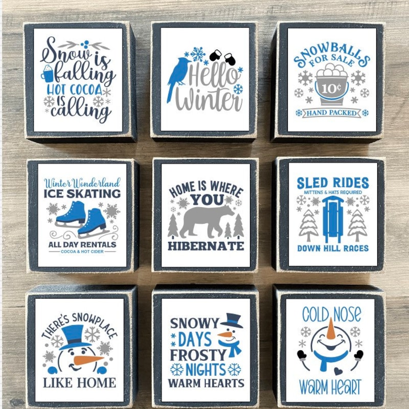 Small Wood Block Snowmen - Etsy