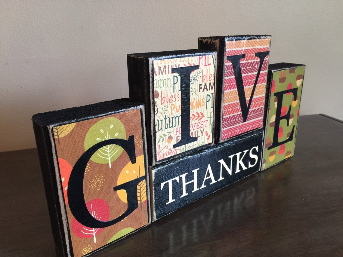 Wood Fall Blocks, Give Thanks Blocks, Give Thanks Sign, Home Decor ...