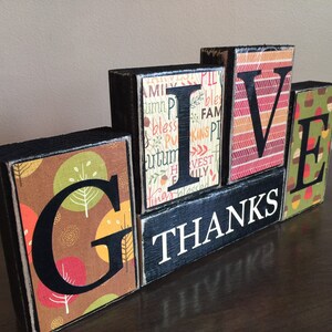 Wood Fall Blocks, Give Thanks Blocks, Give Thanks Sign, Home Decor ...