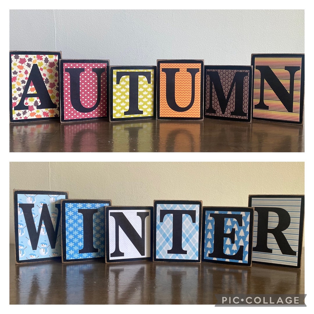 Reversible Autumn and Winter Blocks, Winter Decor, Fall Decor, Autumn ...