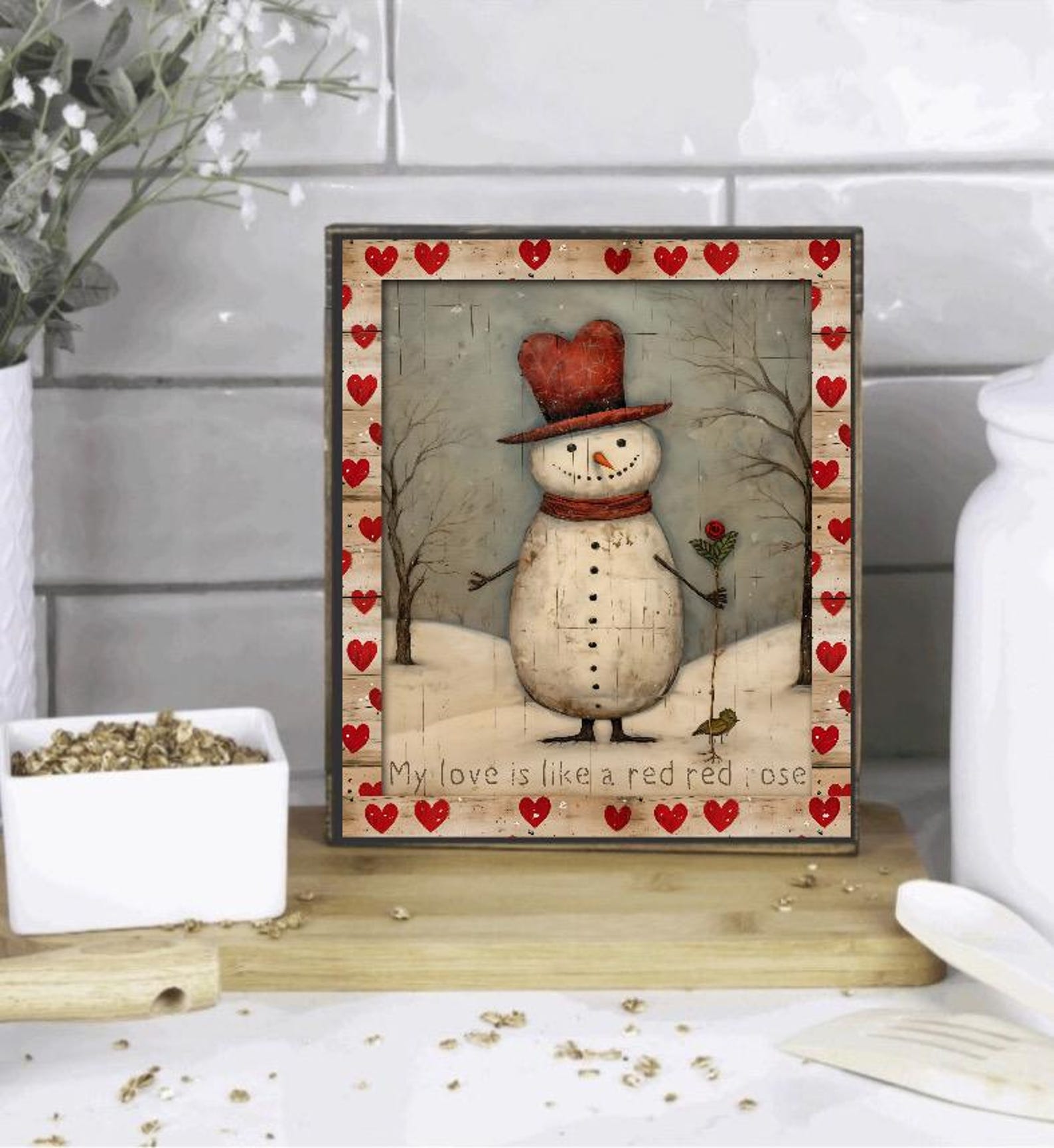 Valentine Gift, Valentine Snowman Block, Love Sign, Winter Decor ...
