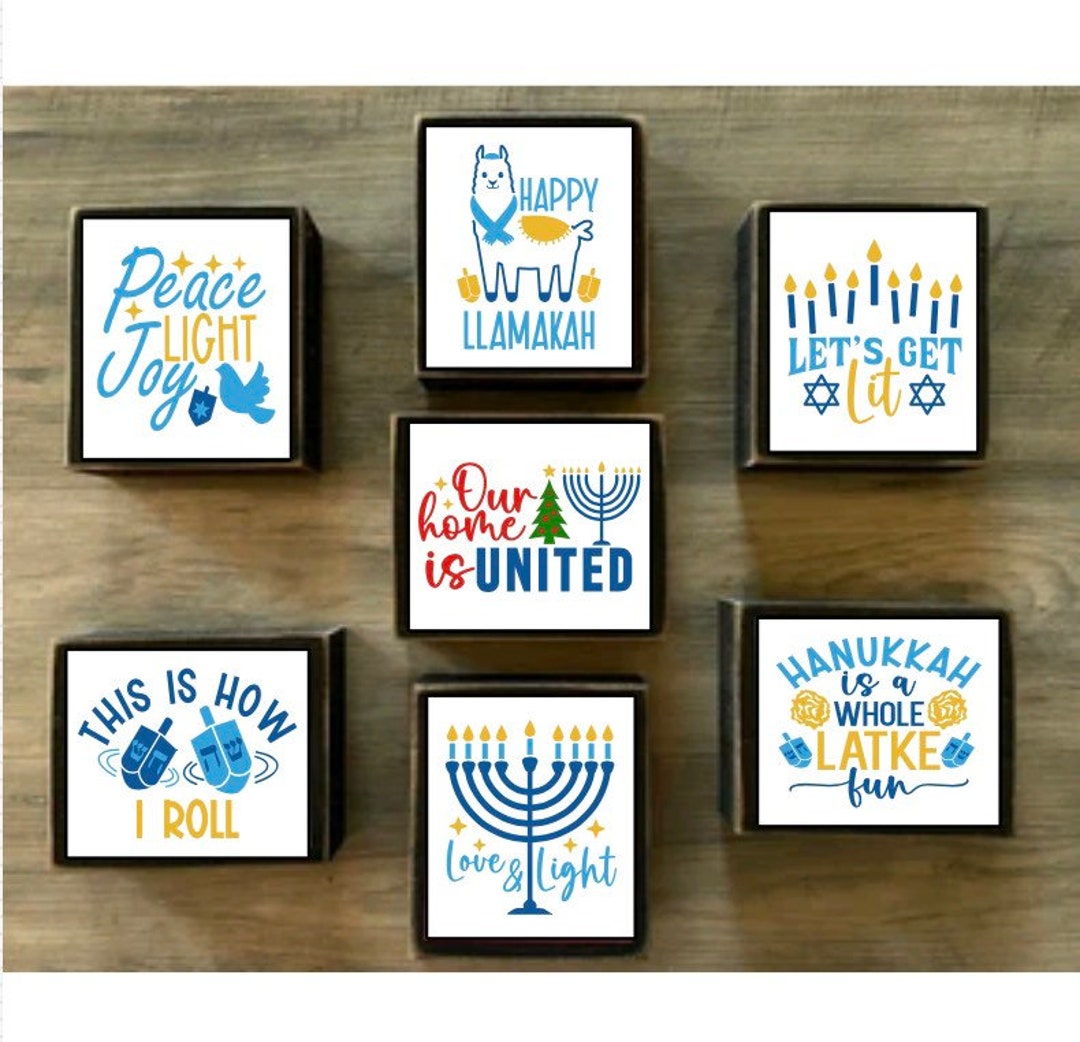 Hanukkah Decor, Hanukkah Tiered Tray Decor, Mini Hanukkah Block Signs ...