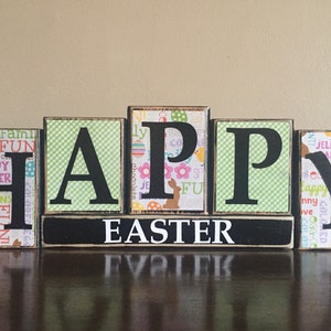 Easter Decor, Wood Happy Easter Block Sign, Hoppy Easter Sign, Easter Blocks, Spring Blocks ...
