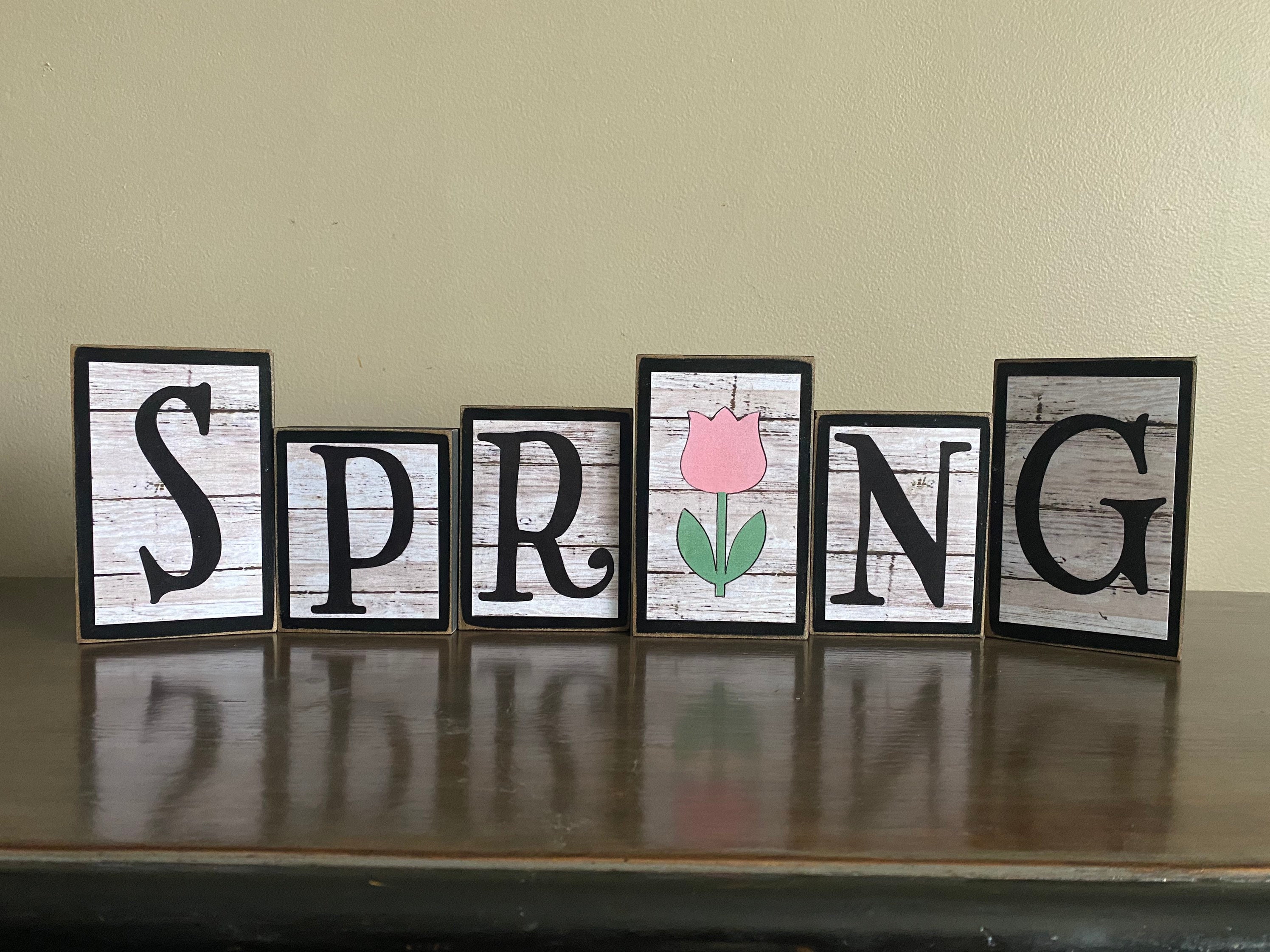 Wood Spring Blocks, Reversible Sign, Spring Decor, Spring Decoration ...