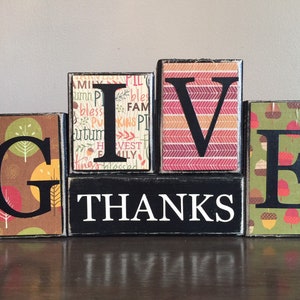 Wood Fall Blocks, Give Thanks Blocks, Give Thanks Sign, Home Decor ...