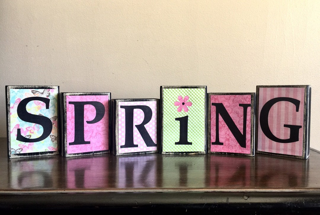 Wood Spring Blocks, Easter Decoration, Spring Decor, Spring Decoration ...
