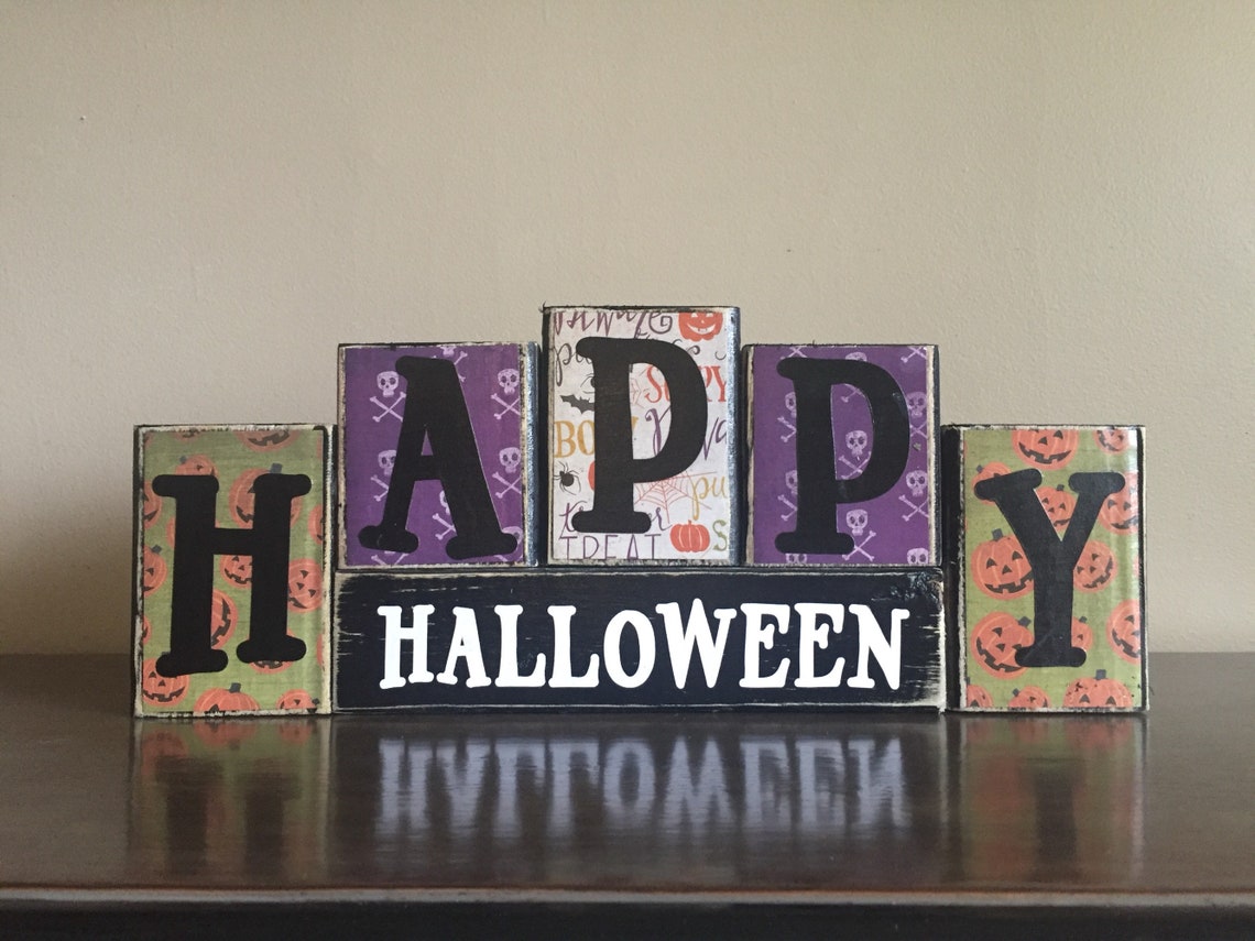 Halloween Decor Halloween Sign Wood Halloween Blocks Wood - Etsy