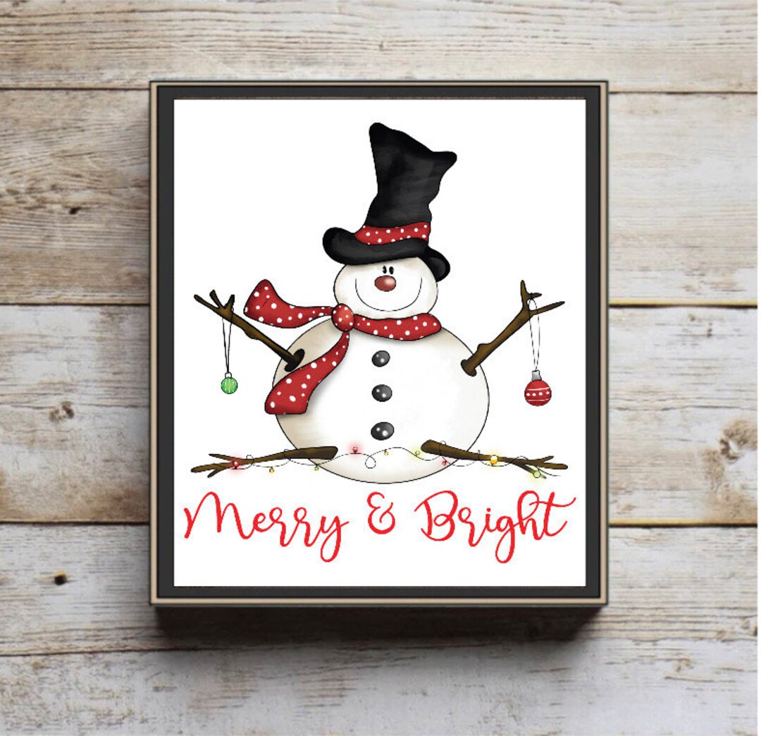 Wood Snowman Block, Merry and Bright Sign, Winter Decor, Christmas ...
