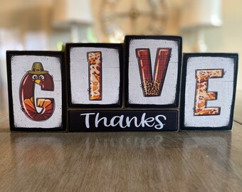 Wood Fall Blocks, Give Thanks Blocks, Give Thanks Sign, Home Decor ...
