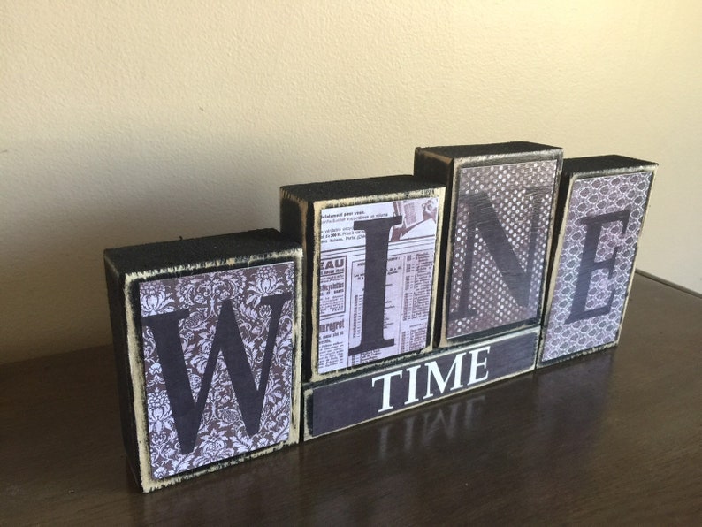WINE TIME Wood Blocks Wine Time Sign Bar sign bar decor | Etsy