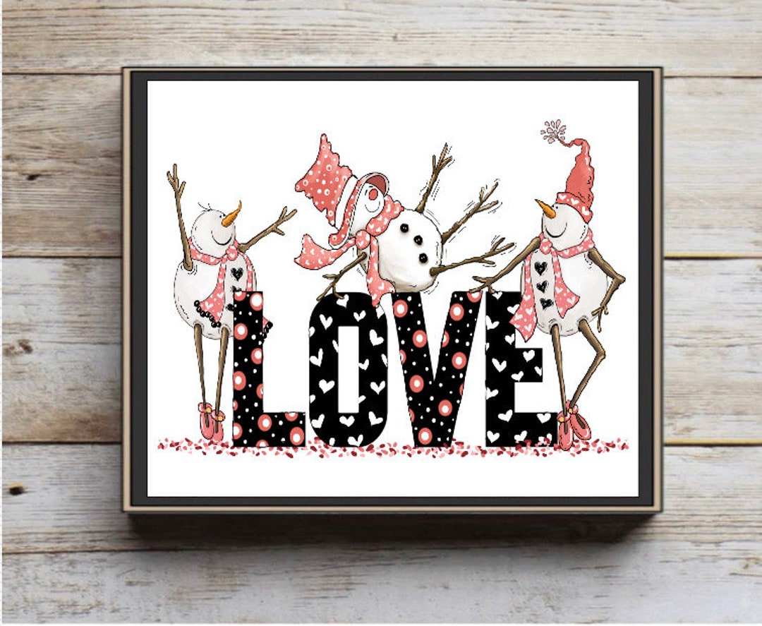 Valentine Gift, Valentine Snowman Block, Love Sign, Winter Decor ...