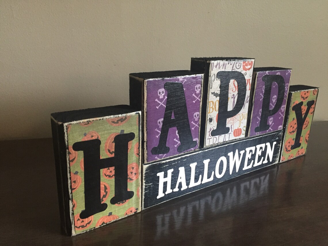 Halloween Decor Halloween Sign Wood Halloween Blocks Wood - Etsy