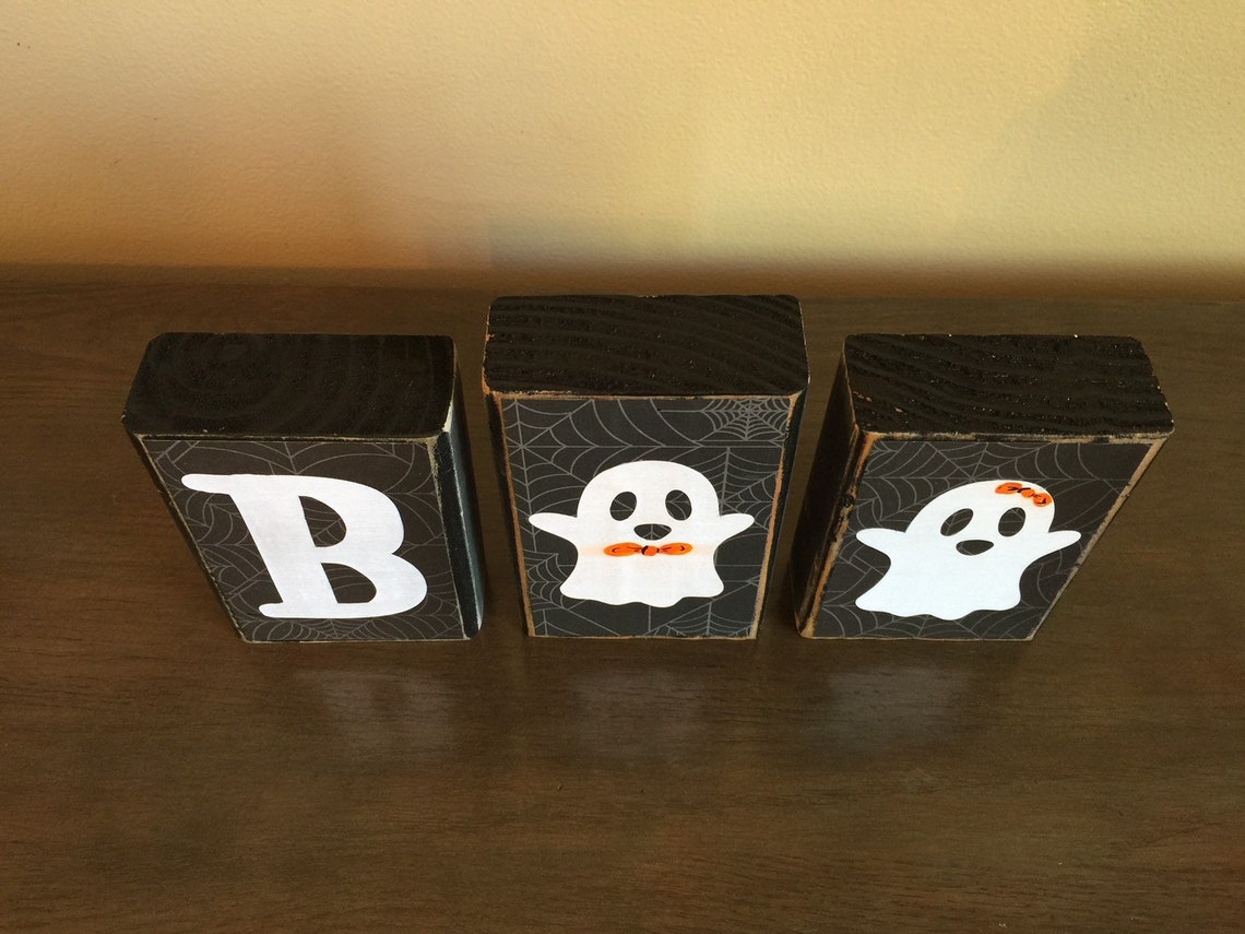 Wood Boo Blocks Wood Halloween Blocks Seasonal Decor - Etsy