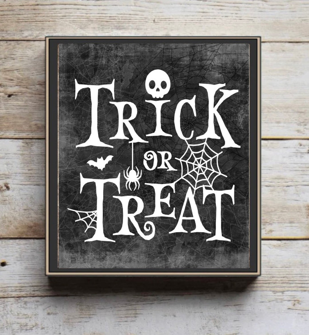Trick or Treat Sign, Halloween Decor, Halloween Sign, Wood Block Sign ...