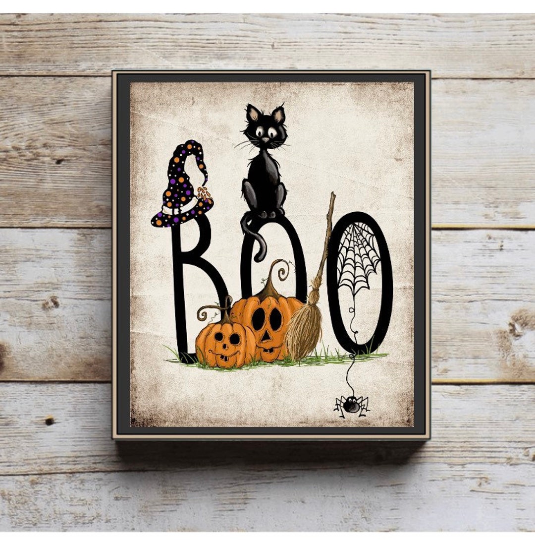 Halloween Decor, Boo Sign, Boo Decor, Black Cat, Halloween Sign, Wood ...