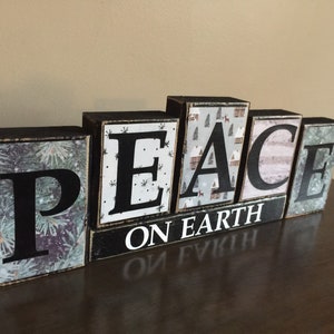 Wood PEACE ON EARTH Block Set - Wood Christmas Sign, Peace Sign ...