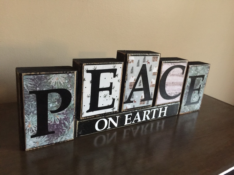 Wood PEACE ON EARTH Block Set Wood Christmas Sign Peace - Etsy