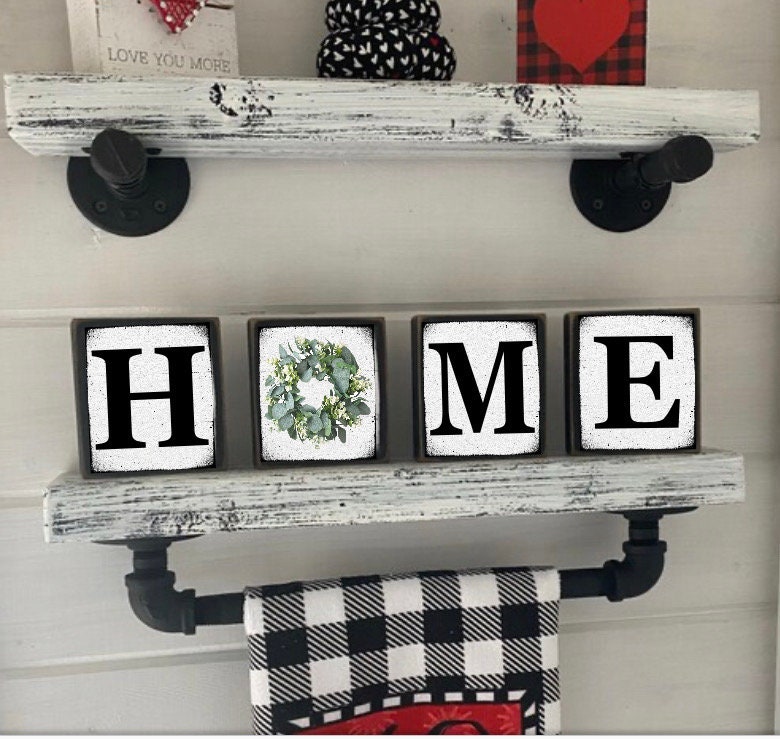 Home Blocks, Farmhouse Decor, Rustic Decor, Eucalyptus Wreath, Home ...