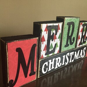 Wood Merry Christmas Blocks, Wood Christmas Sign, Christmas Gift ...