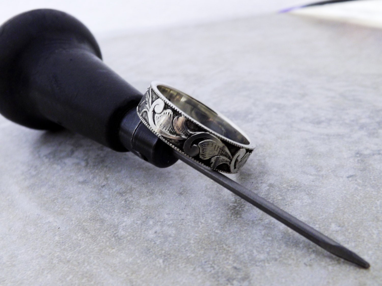 Hand Engraved Sterling Silver Ring | Etsy