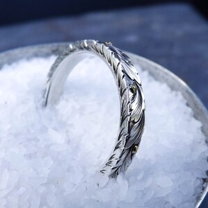 Gold and Silver Hand Engraved Sterling Silver Ring - Etsy