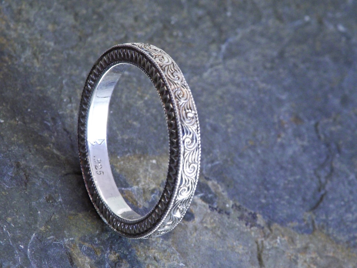Silver Hand Engraved Sterling Silver Ring | Etsy