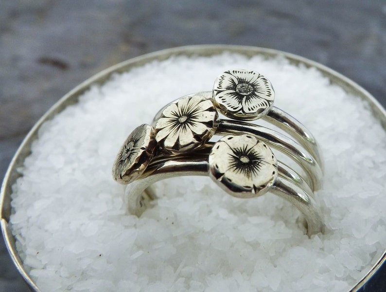 Simple Flower Stacking Ring Sterling Silver Ring Hand Engraved Flower ...