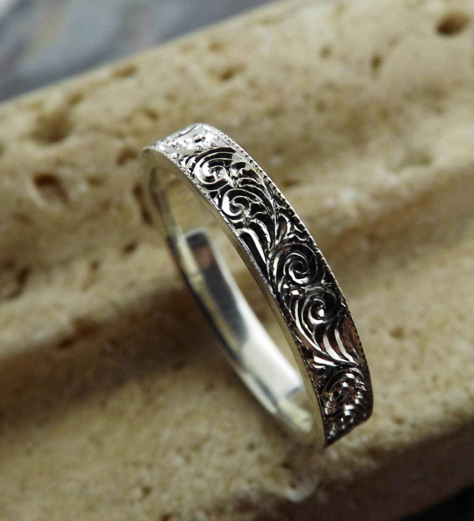 Custom Hand Engraved Sterling Silver Ring - Etsy