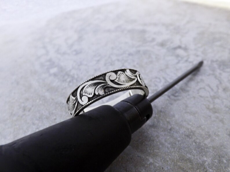 Hand Engraved Sterling Silver Ring | Etsy