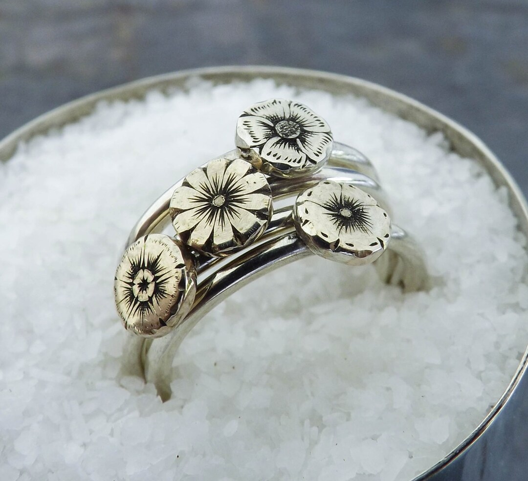 Simple Flower Stacking Ring Sterling Silver Ring Hand Engraved Flower ...