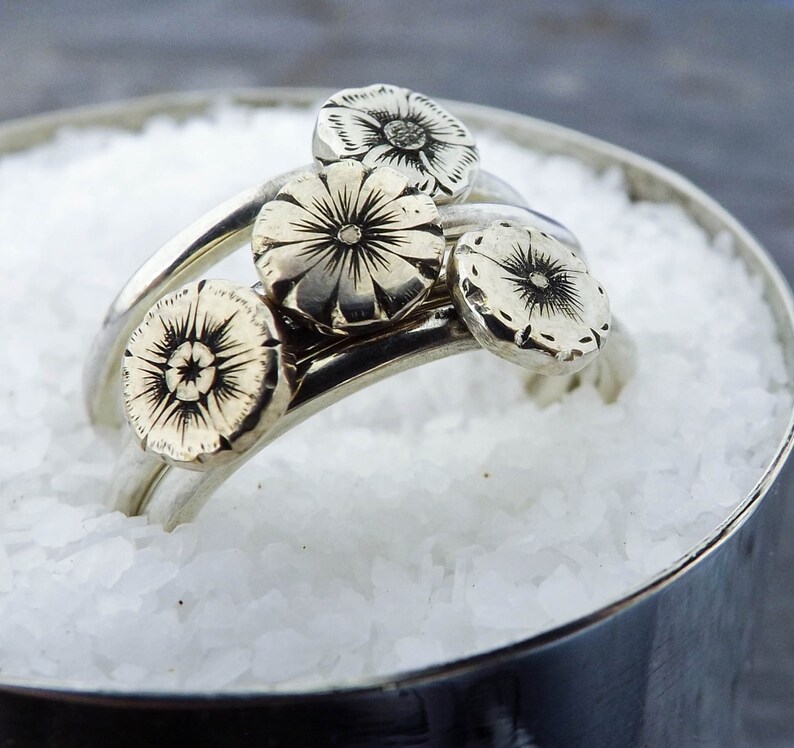 Simple Flower Stacking Ring Sterling Silver Ring Hand Engraved Flower ...