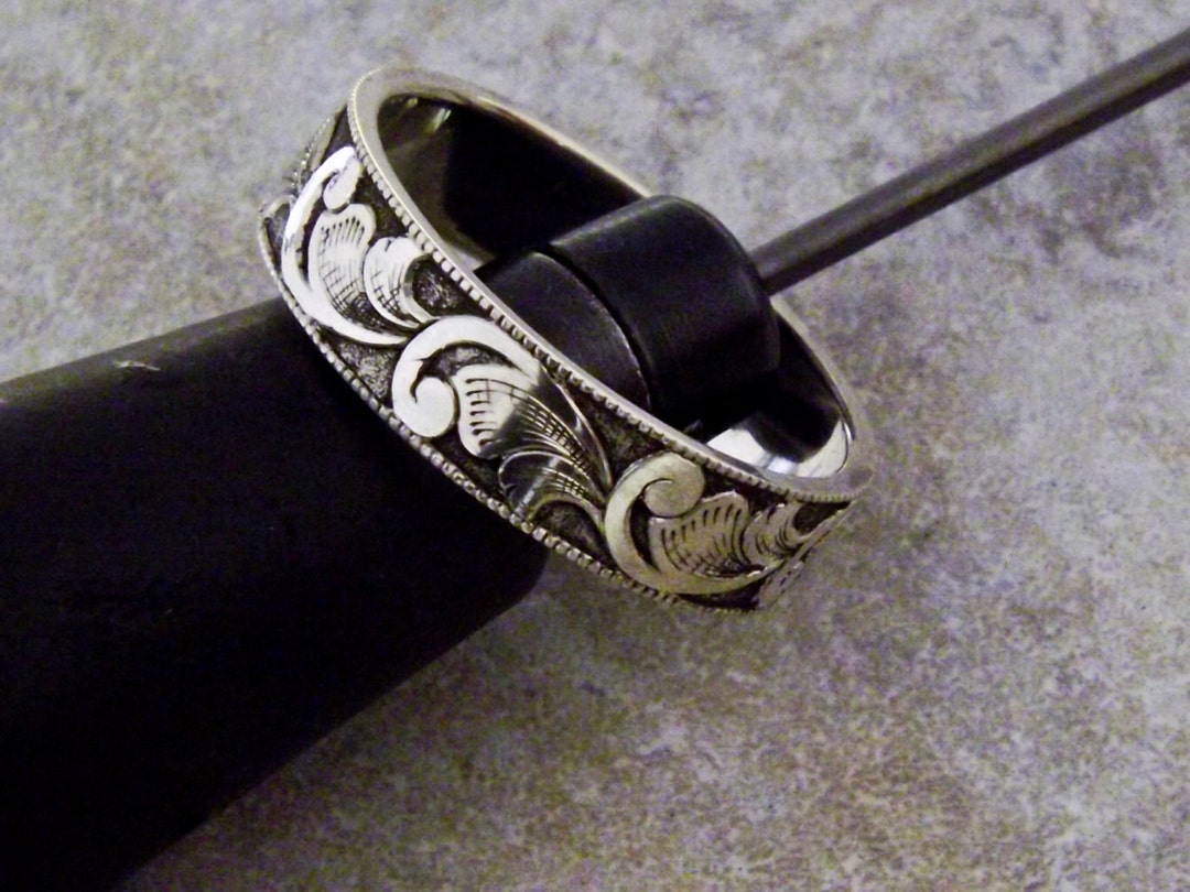 Hand Engraved Sterling Silver Ring - Etsy