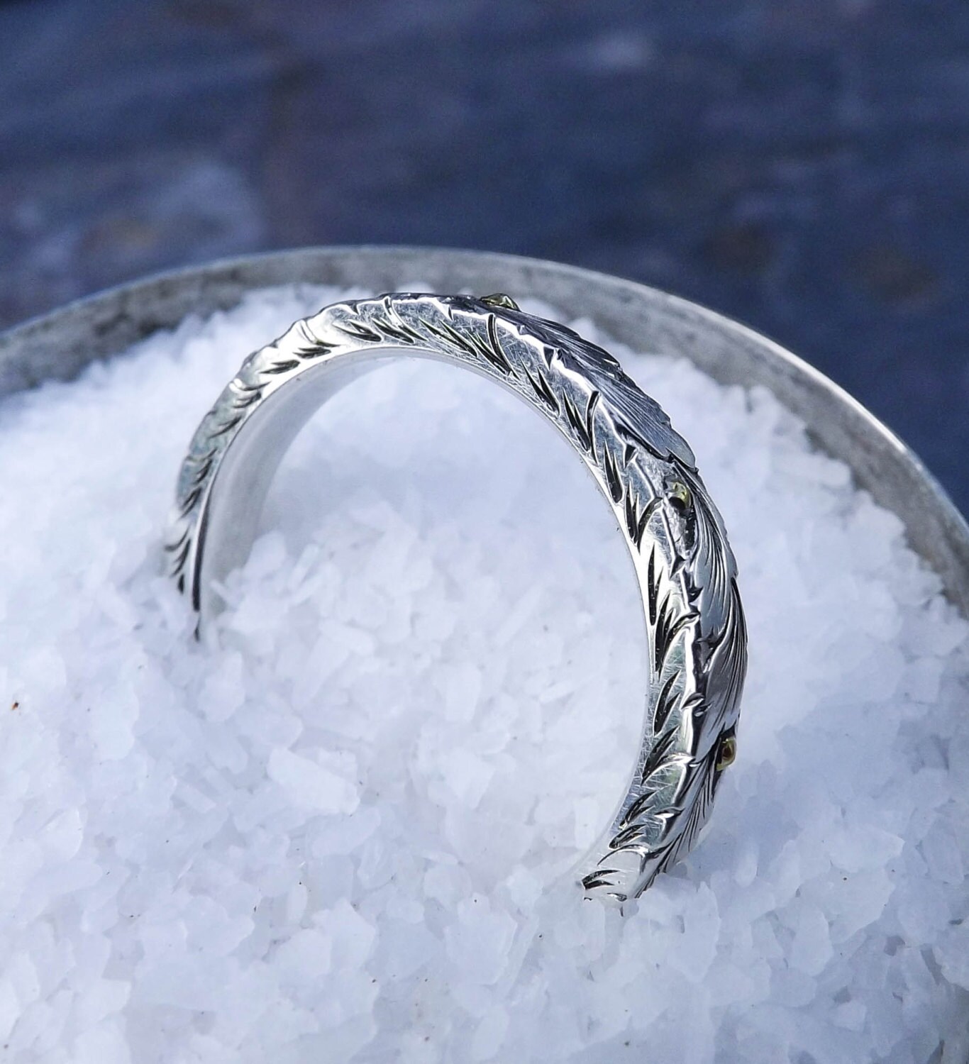 Gold and Silver Hand Engraved Sterling Silver Ring - Etsy