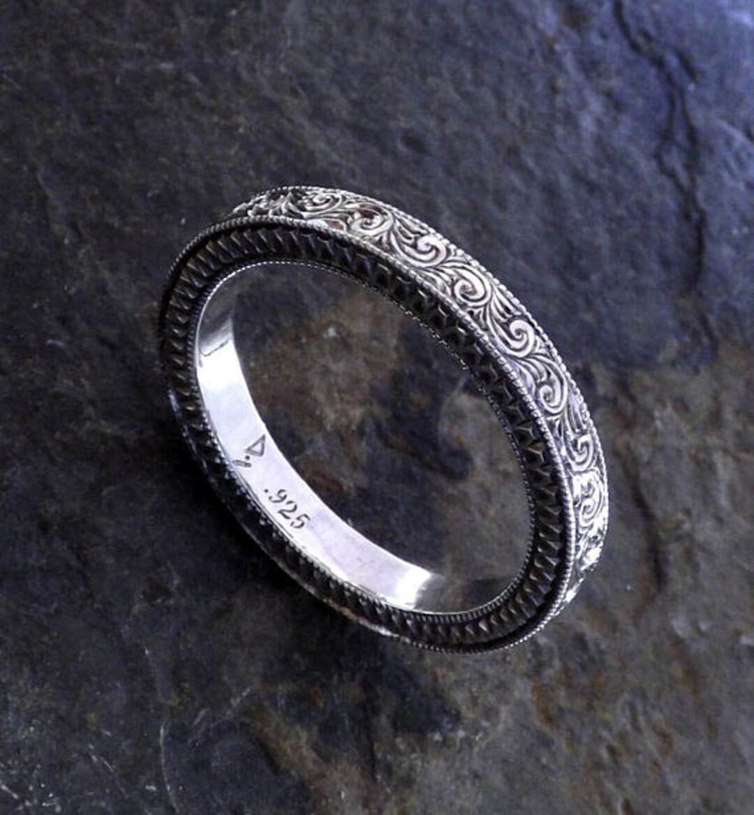 Silver Hand Engraved Sterling Silver Ring - Etsy