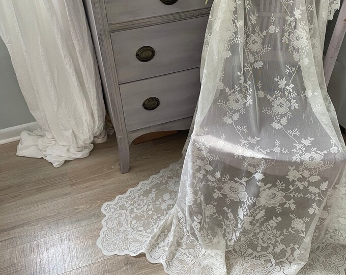 Vintage Cream Lace Panel, Shabby Chic Cream Lace Curtain,vintage ...