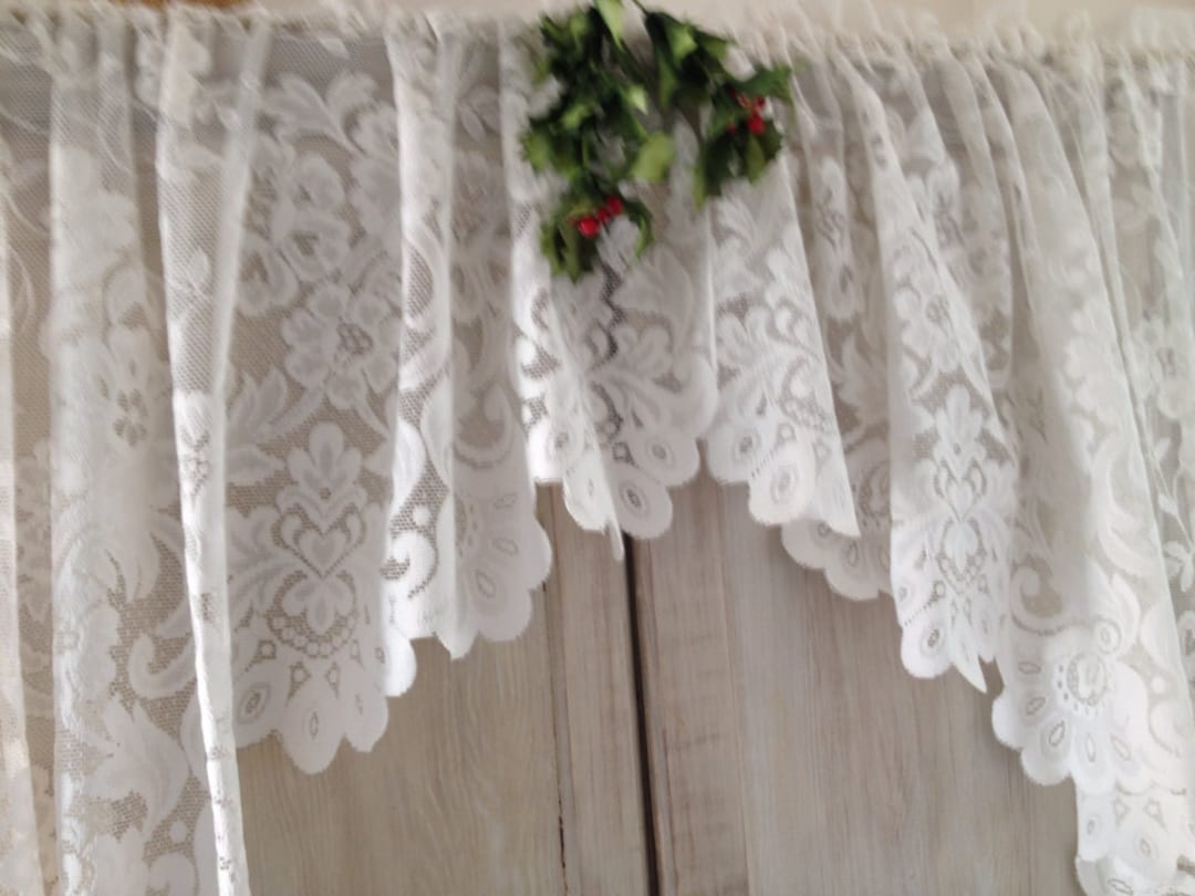 Vintage White Lace Swag Valance Cottage Lace Curtain,swag Shabby Chic ...