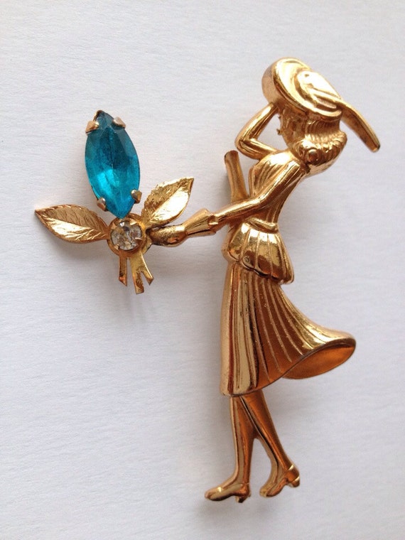 Rare Large Vintage Coro Pin, Adolph Katz coro blue s… - Gem