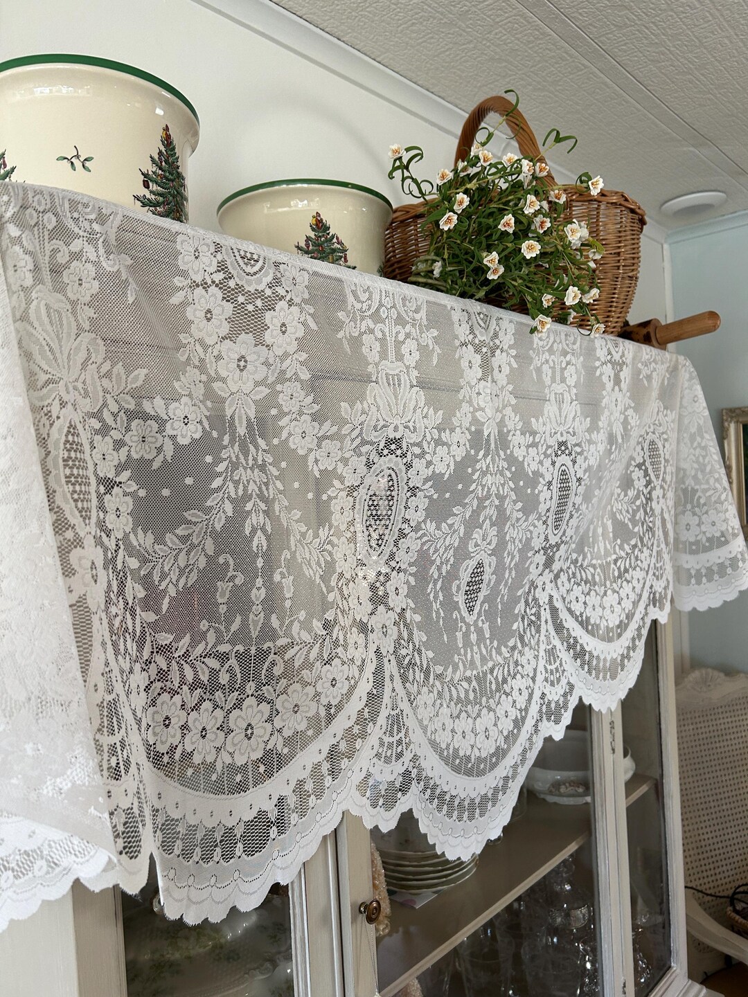 Vintage White Lace Swag Curtain, Snow White Lace Scalloped Valance ...