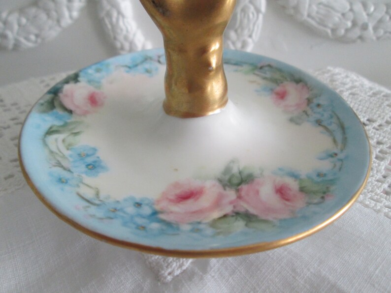 Vintage porcelain ring holder hand painted pink and blue | Etsy