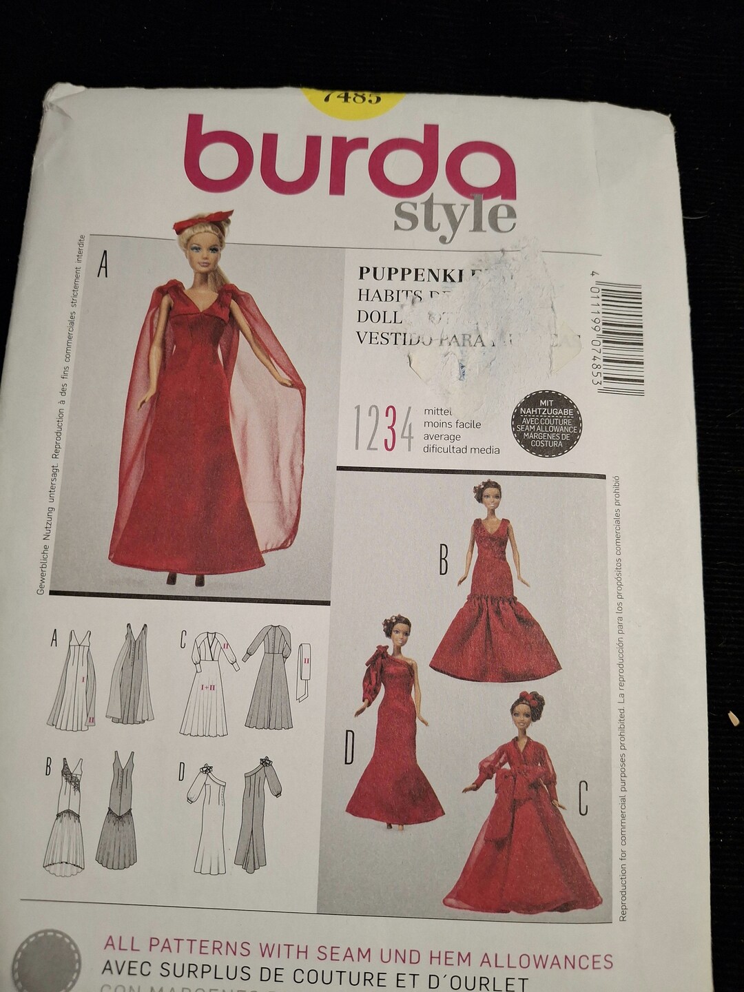 BARBIE Burda 7485 Barbie Doll Clothes Sewing Pattern Complete and UNCUT ...
