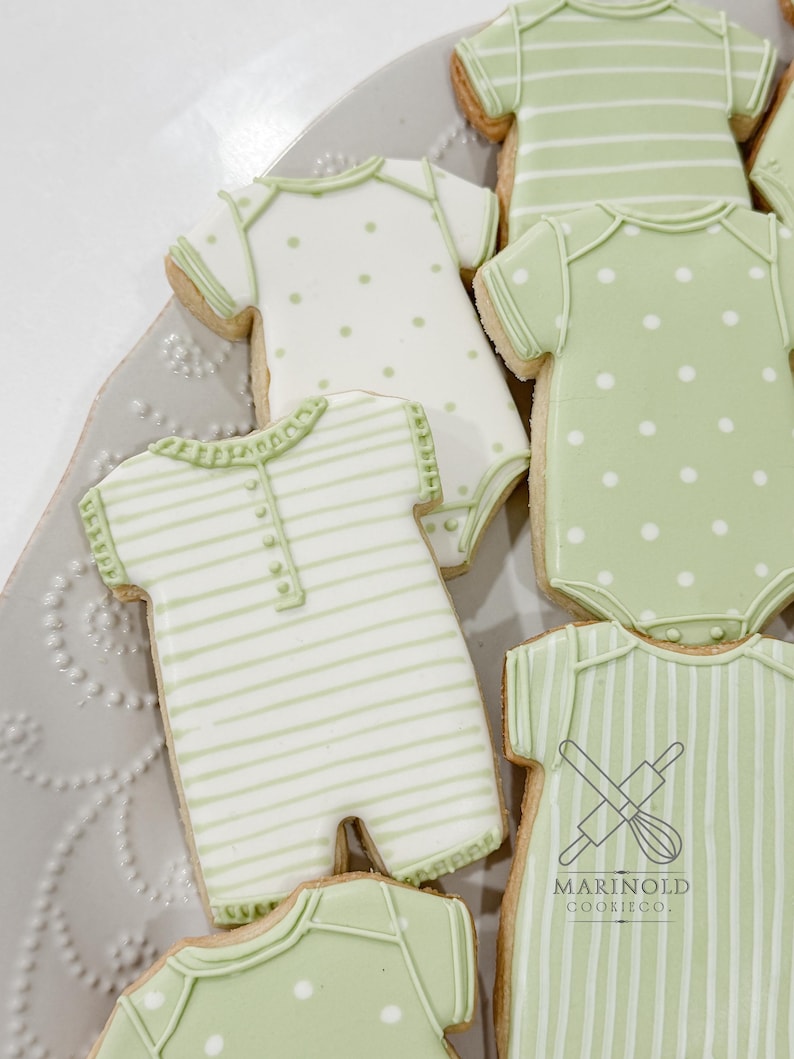 Gender Neutral Baby Shower Decorated Cookies: Sage Green and Ivory ...