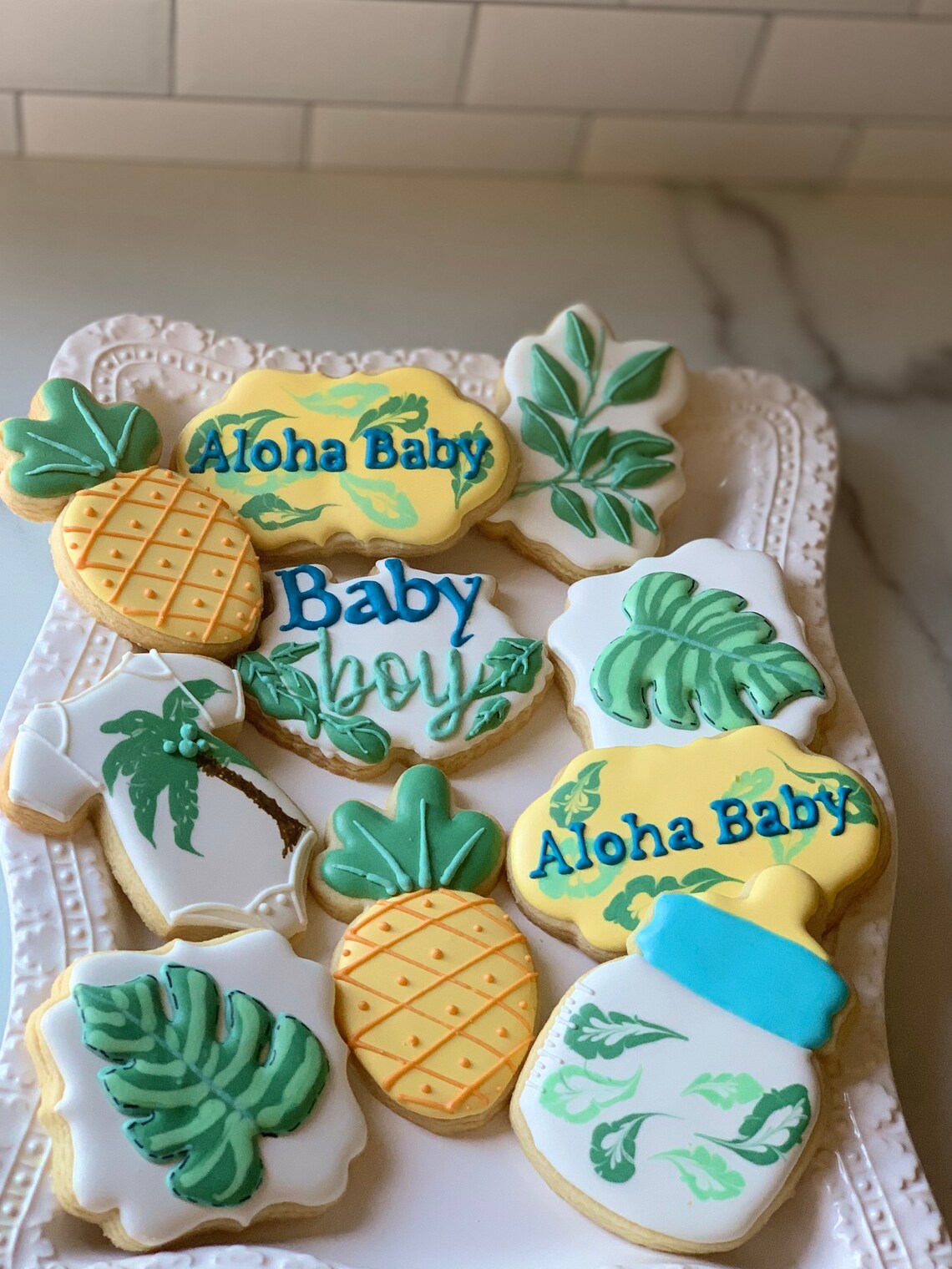 12 Hawaiian Themed Cookies for Boy Baby Shower Gender Reveal | Etsy