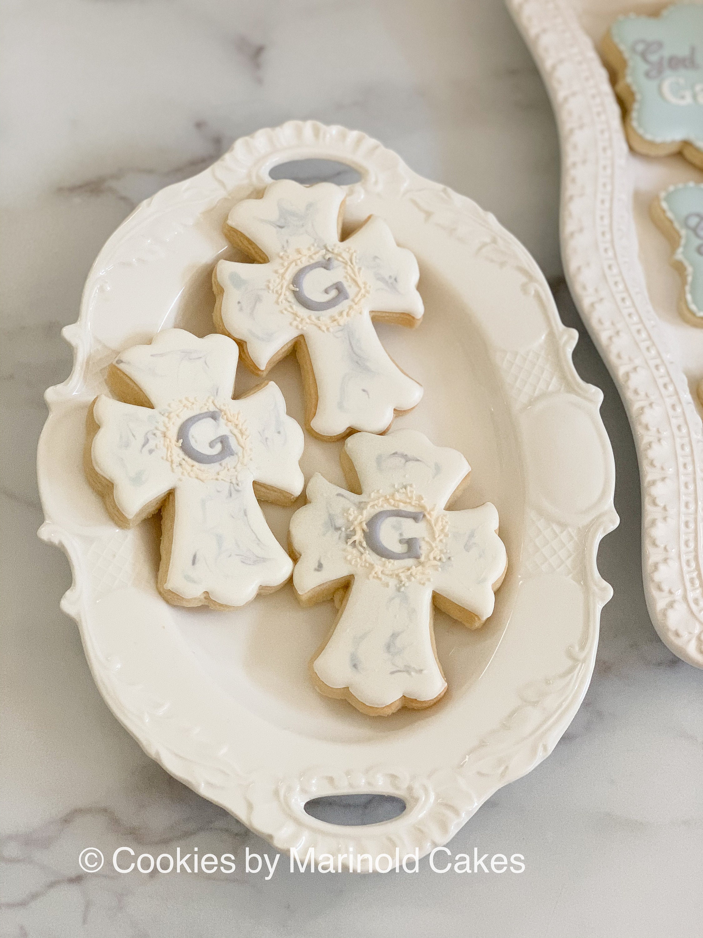 Crucifix or Cross Cookies with Monogrammed Wreath 12 pieces | Etsy