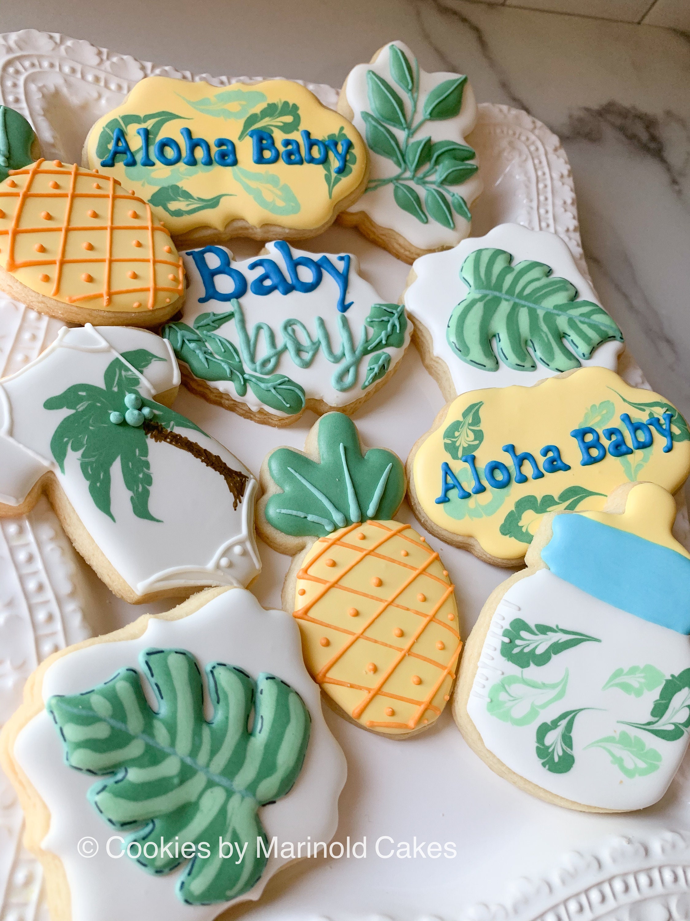 12 Hawaiian Themed Cookies for Boy Baby Shower Gender Reveal | Etsy