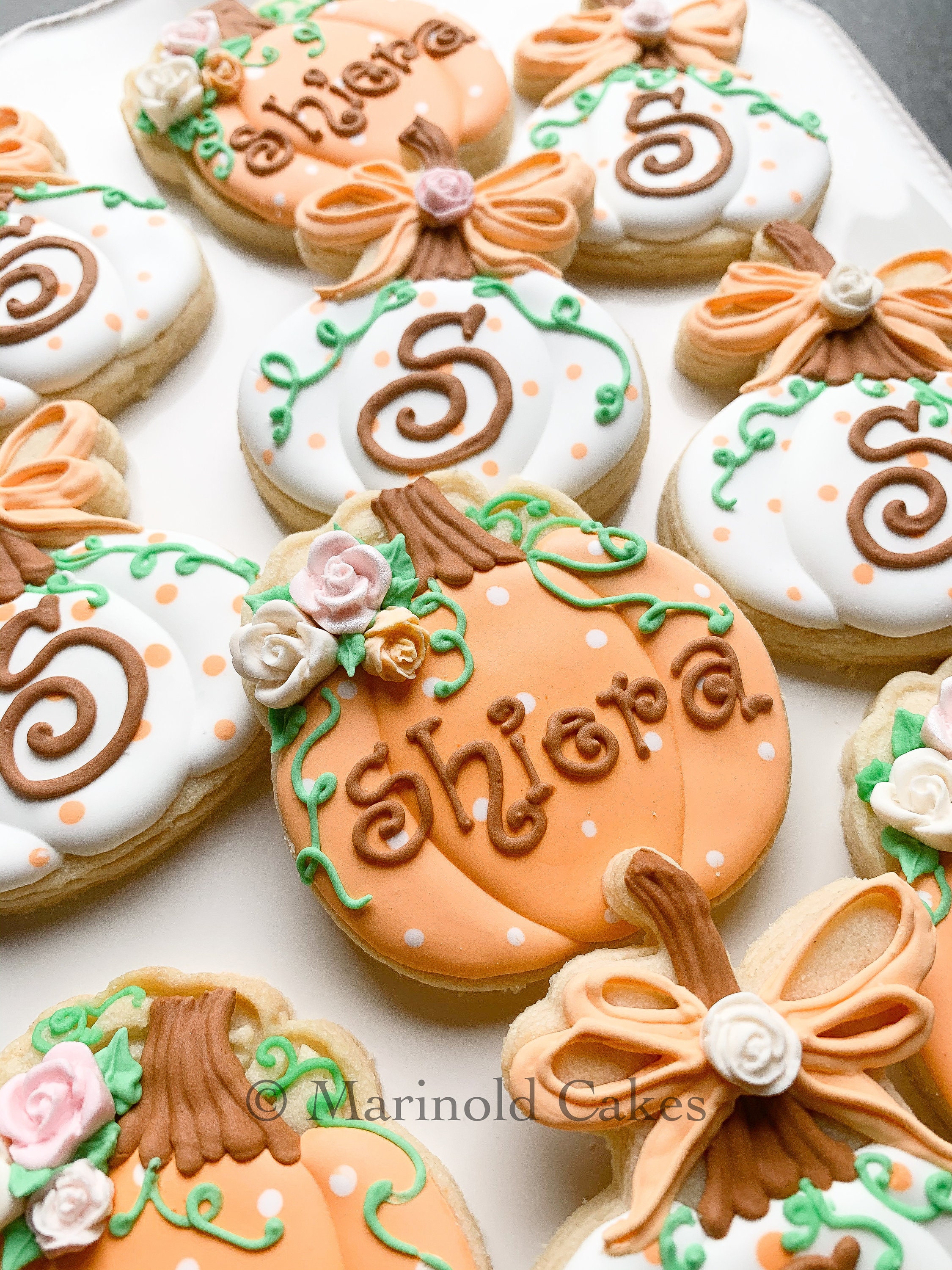 12 Girly Pumpkin Cookies With Name and Monogram for Baby | Etsy