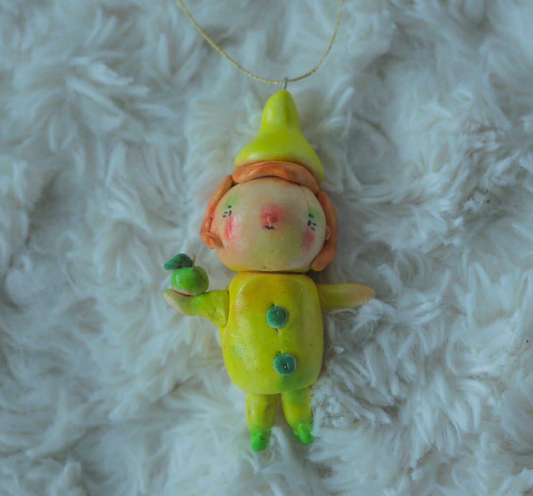 Handmade Ornament Cute Yellow Elf With a Green Apple - Etsy