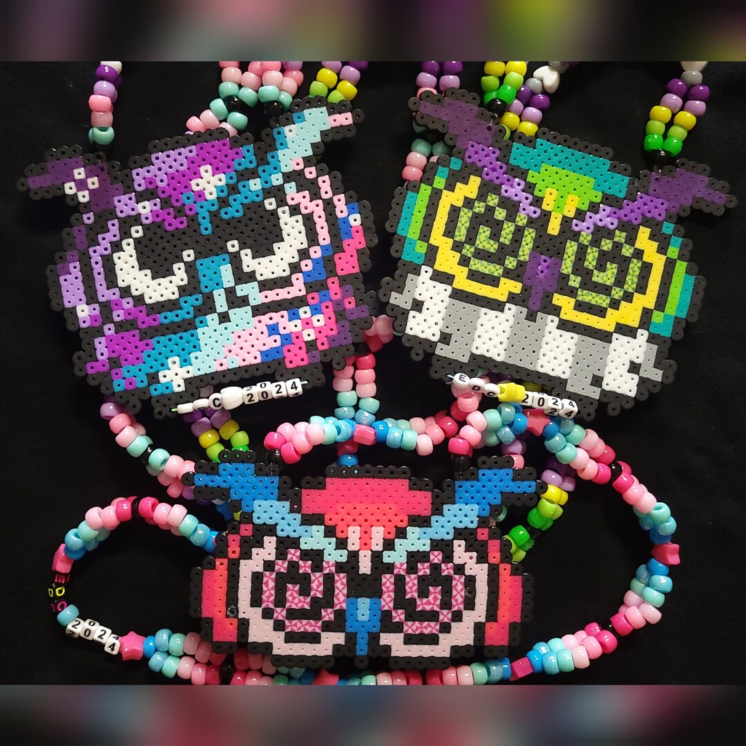 EDC Festival Inspired Owl Head Perler and Kandi Necklace. - Etsy