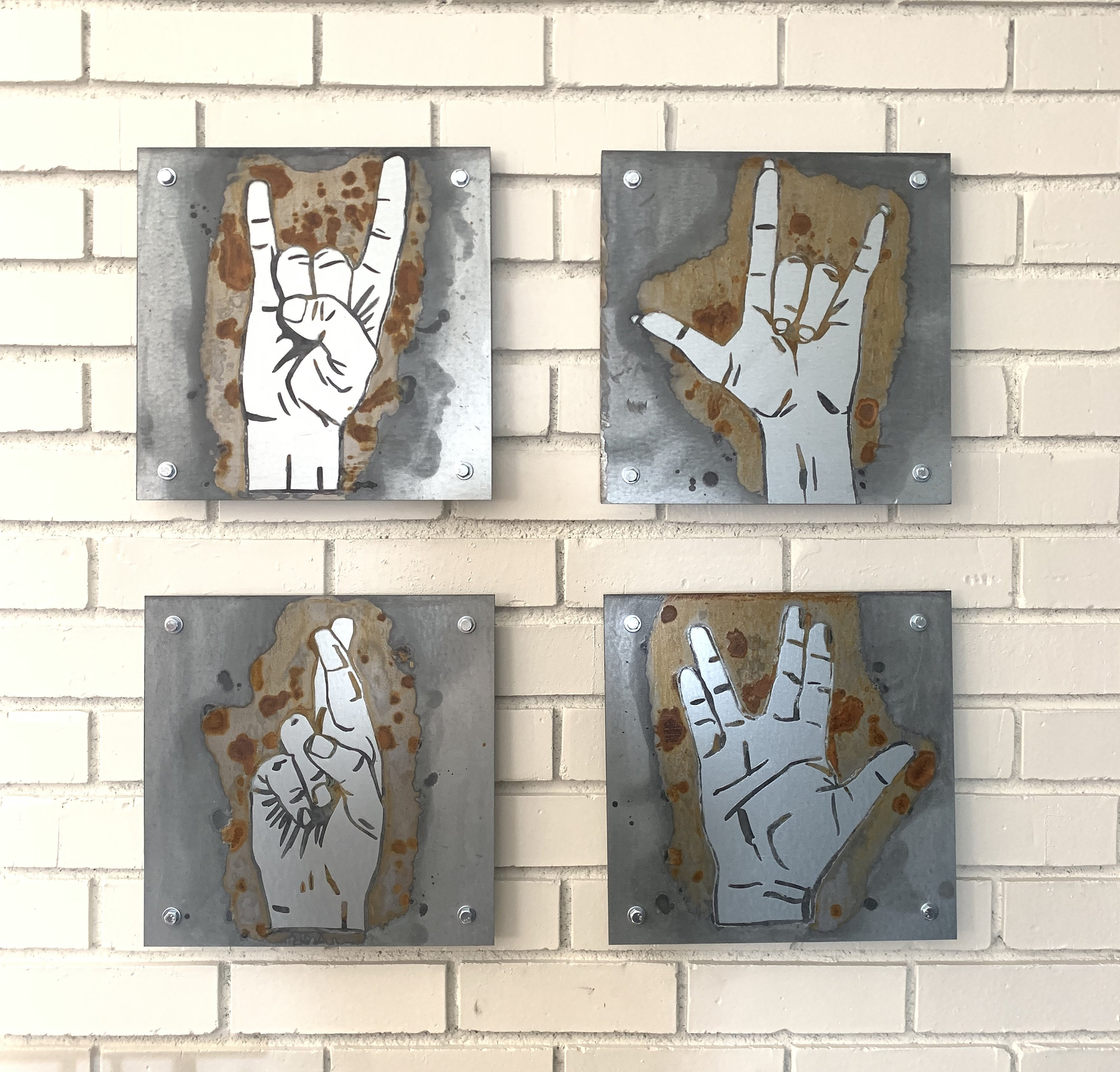Large Metal Wall Art, Hand Symbol Art, Set of 4 Metal Signs, Office ...